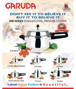 Garuda NRI 1.5 Liter Belly Shape Stainless Steel pressure Cooker with ...