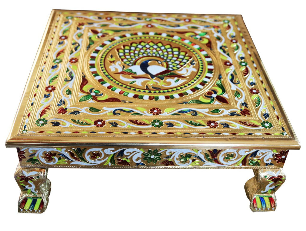 J K 15 *15 Brass Minakari Puja Bajot/ Chaurang/table/Chowki Pooja - Dev ...